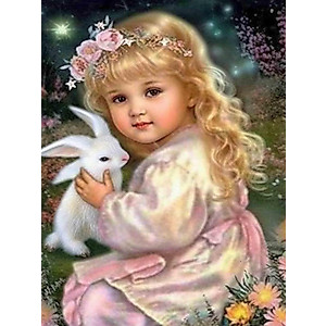 Sheehow 5D Diamond Painting Kits for Adults Angel Girl, Full Drill Diamond Art Rabbit, Gem Pictures Paint by Numbers Art, DIY Cross Stitch Jewel Art Rhinestone Craft for Home Wall Decor 12X16 inch