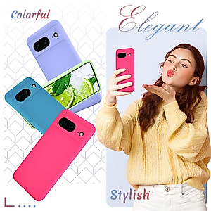 YENAPOON for Google Pixel 8 Case, Silicone Phone Case with 2 Screen Protector, Soft Anti-Scratch Microfiber Lining, Full Body Shockproof Slim Cover Support Wireless Charging, Hot Pink