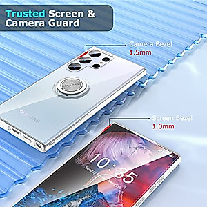 SQMCase Crystal Samsung Galaxy S23 Ultra Case with Ring Kickstand, Clear Transparent Soft Slim Fit TPU Shockproof Case Cover for S23 Ultra(Clear)