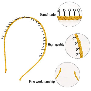 Framendino, 10 Pack Ribbon Wrapped Metal Headbands with Teeth Comb Hair Hoop Hairband for Women Girls