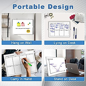 Weekly Dry Erase Board, White Board Dry Erase 16"X12", Double-Sided Magnetic Whiteboard Dry Erase Calendar with Stand for Wall and Desktop, Portable Calendar Whiteboard for Drawing, Writing, Planning