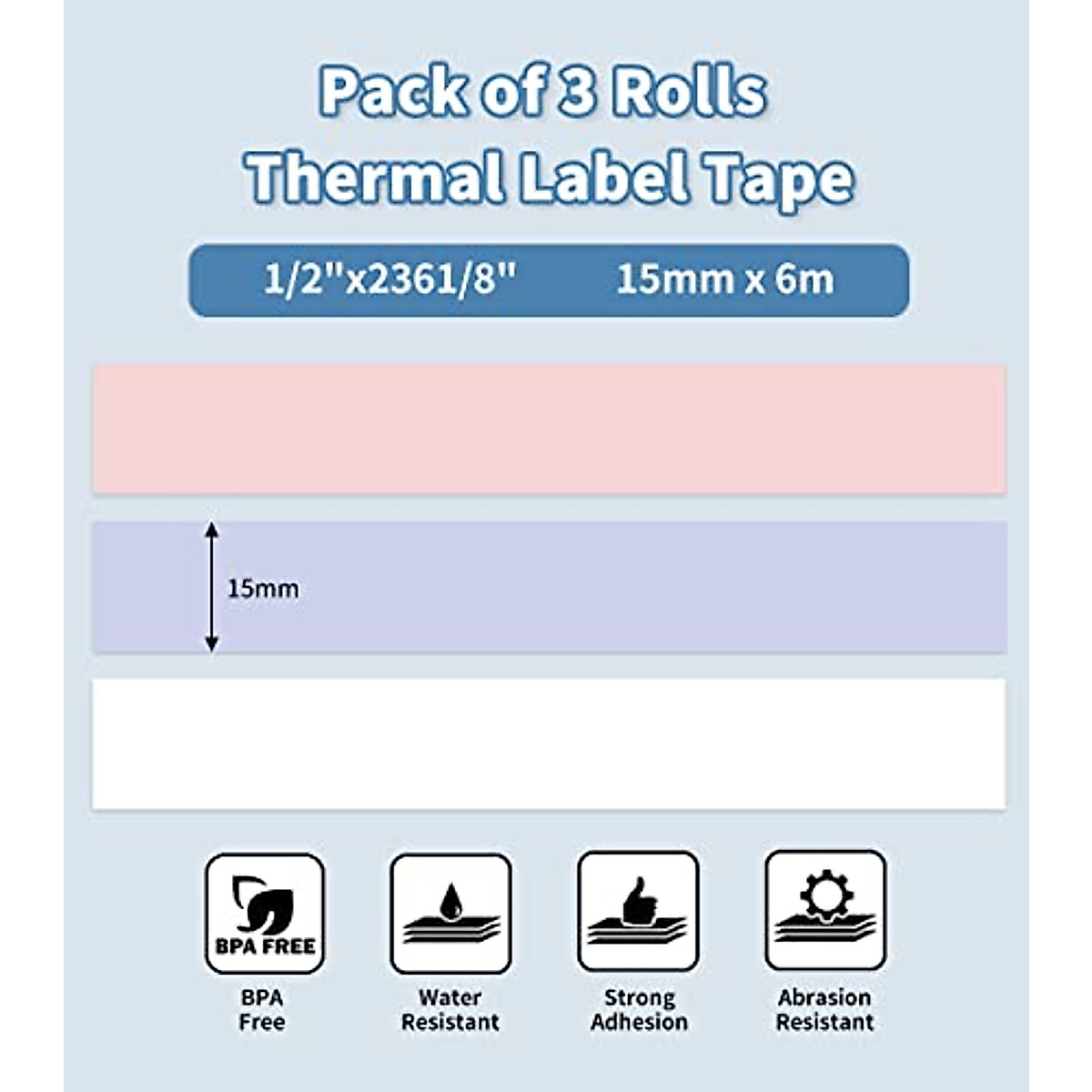 Phomemo D30 Label Maker Tape, Black on Lavender, White, Pink Sticker Thermal Paper, Long Self-Adhesive Label Tape, 15mm x 6m (1/2"x2361/8") Continuous Paper, 3 Roll