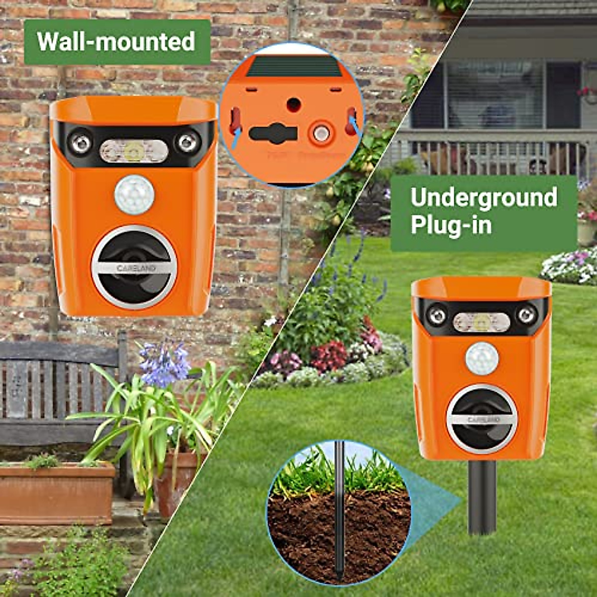 Careland Ultrasonic Deer Repellent Solar Animal Repeller Outdoor Cat Repellent Motion Activated with LED Flashing Light,Keep Animals Deer Raccoon Foxes Dogs Away from Lawn and Garden