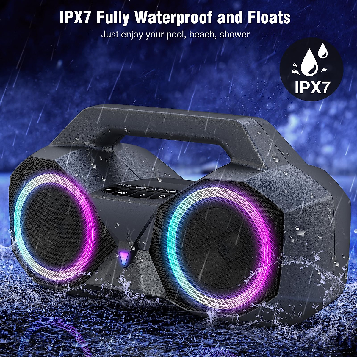 KMAG Portable Bluetooth Speaker - IPX7 Waterproof Wireless Speakers with 80W Loud HiFi Stereo Sound, 24H Playtime, Dynamic Light, Deep Bass, Dual Pairing, 5.3 BT for Outdoor, Home, Party, Gifts