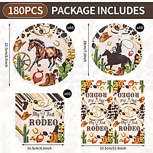 BORAENDEY 180PCS Cowboy Party Supplies Serve 60,Western Cowboy Rodeo Theme Party Paper Plates and Napkins Kit for Birthday Party Baby Shower Party Decorations,Includes Paper Plate,Napkin.