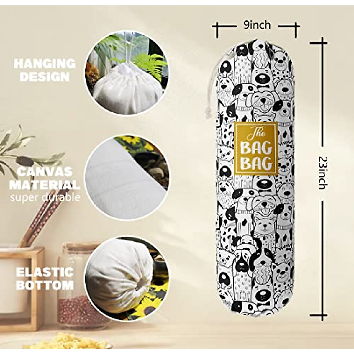 Grocery Bags Holder Organizer For Shopping Bags，Wall Mount Plastic Bags Storage Container Dispensers, Pet Lovers Home Kitchen Gifts For Women, Family, Friends, Dog Mom, Dog Dad