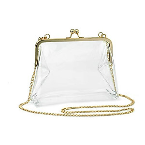 HOXIS Clear Transparent PVC Kiss Lock Chain Cross Body Bag Womens Clutch