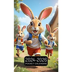 Pocket Calendar 2024-2026: Two-Year Monthly Planner for Purse , 36 Months from January 2024 to December 2026 | Happy Hare | Outdoor activities | Cartoon style