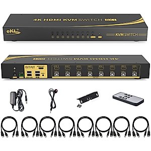 eKL KVM Switch, 8 Port v1.4 HDMI KVM Switch Supports Hotkeys Swapping 4K@30Hz 1080p 3D, 8 in 1 Out 8 PCs Sharing with One Set of Keyboard and Mouse