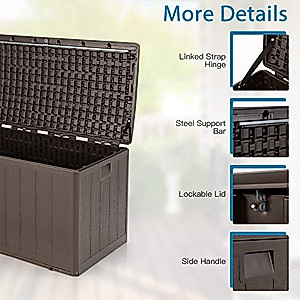 GOFLAME 105 Gallon Outdoor Storage Deck Box, Weather Resistant Container Box with Lockable Cover, Metal Support Bar for Patio Furniture, Outdoor Cushions, Pool Supplies, Garden Tools & Sport Equipment