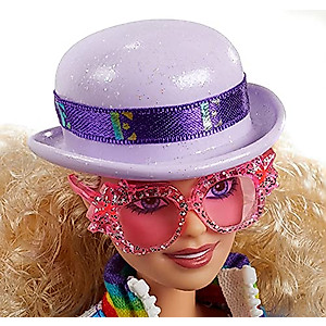 Barbie Elton John Collector Doll (12-inch, Curly Blonde Hair) in Bomber Jacket and Flared Denim, with Doll Stand and Certificate of Authenticity