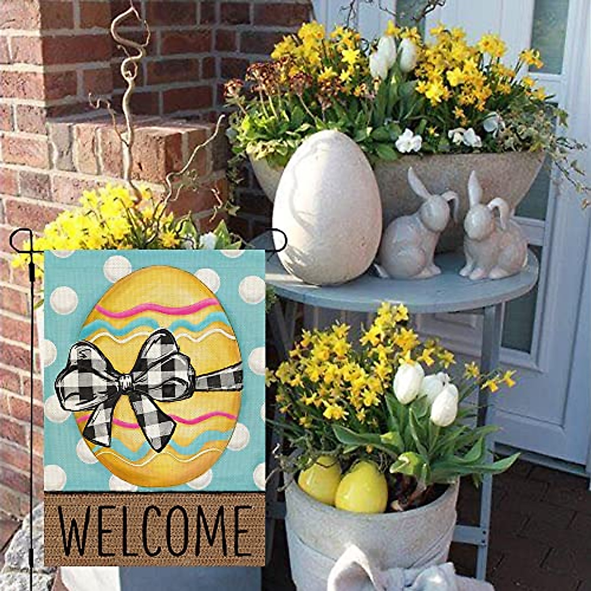 CROWNED BEAUTY Easter Egg Garden Flag 12x18 Inch Double Sided for Outside Burlap Small Polka Dots Yard Holiday Decoration CF709-12