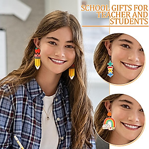 16 Pairs Fall Thanksgiving Dangle Earrings School Teacher Earrings Back to School Earrings Autumn Pumpkin Drop Earrings Western Wooden Earrings for Women