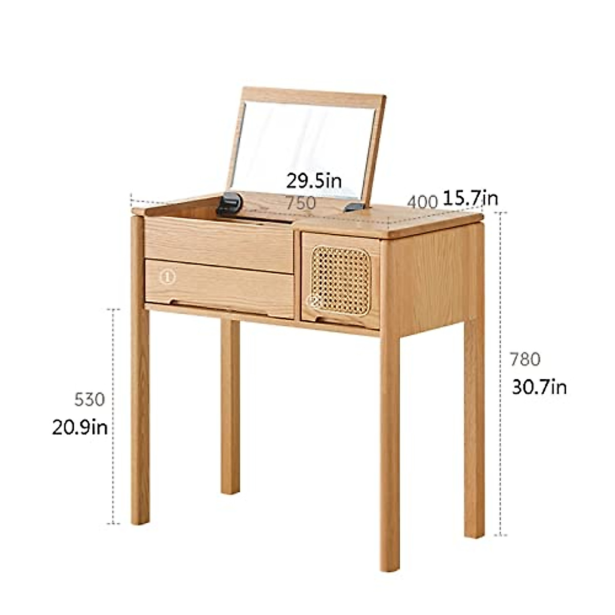 LINKIO Chests of Drawers Vanity Desk Flip Dressing Table with 2 Drawers and Mirror Bedroom Closet Supplement Furniture