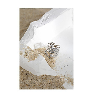 925 Women'S Open Ring, Multi-Layer Wrap Wide Face Ring Silver