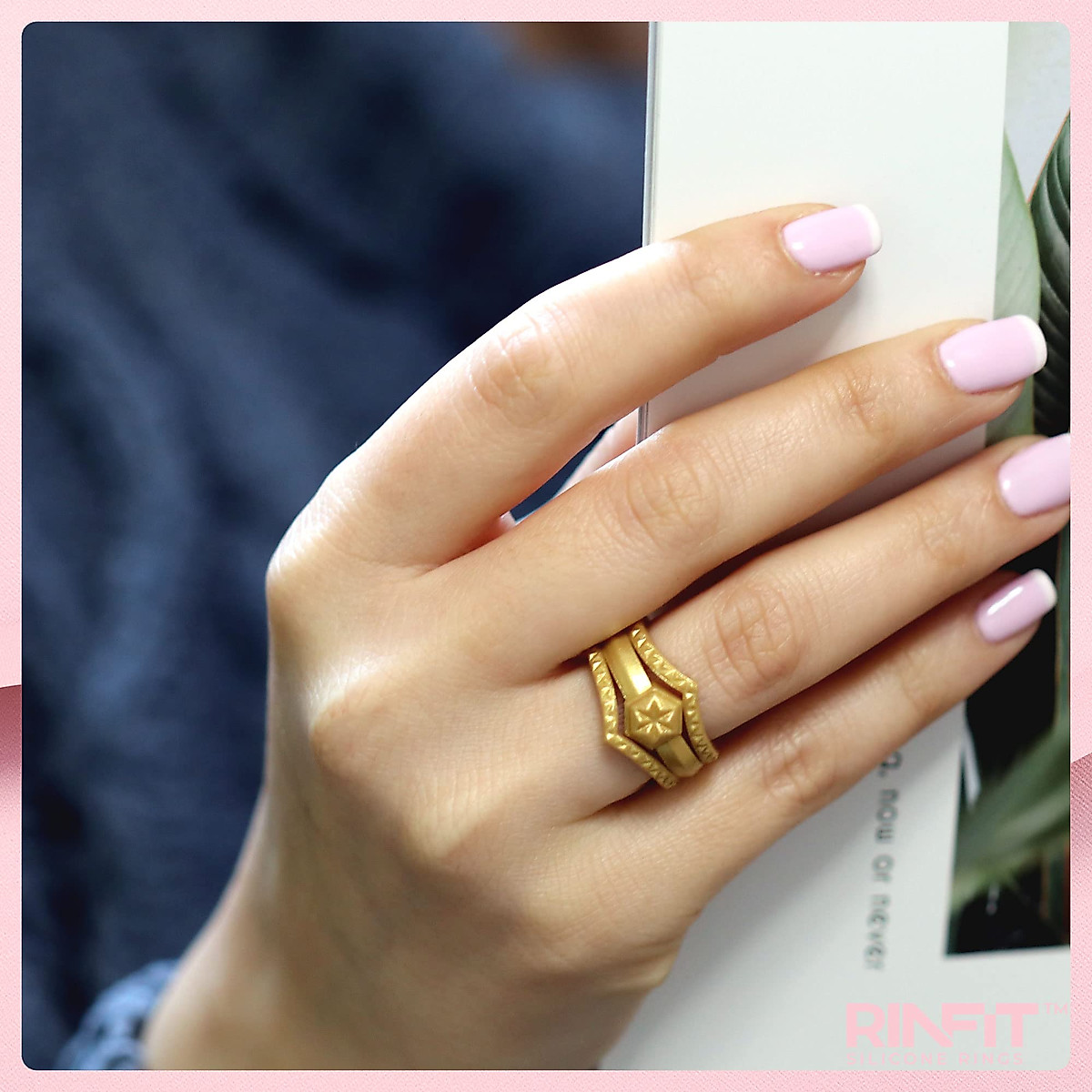 Rinfit Silicone Rings for Women - Silicone Wedding Bands Women - Womens Wedding Ring - Stackable Silicone Rings Women Couture - Patented Design - Silver, Size 8