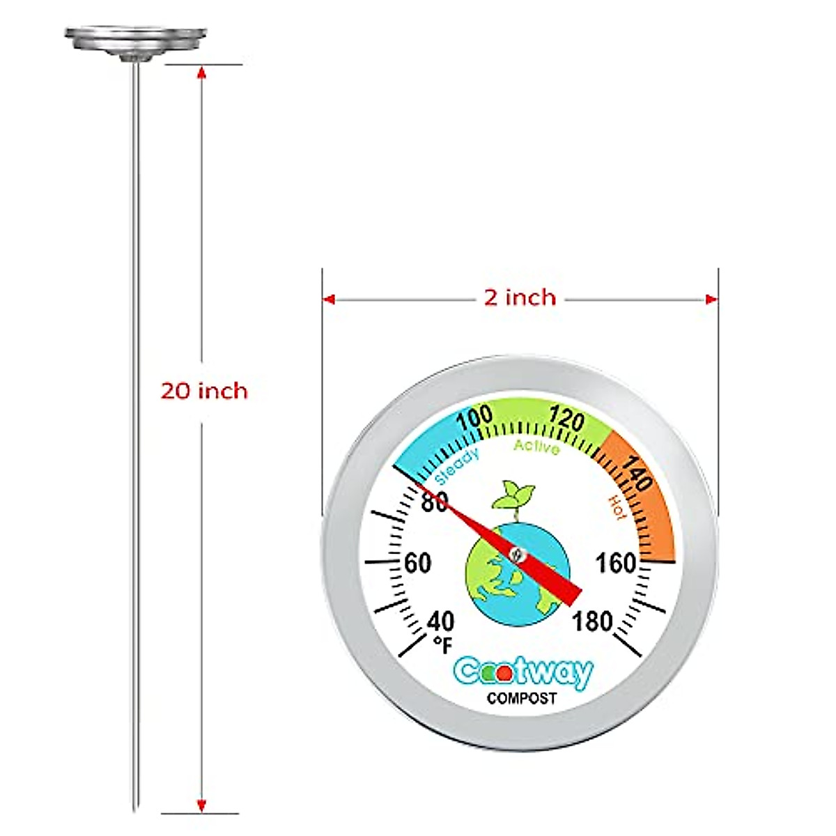 Rukars Compost Thermometer, 20 Inch Stem Backyard Compost Thermometer ...