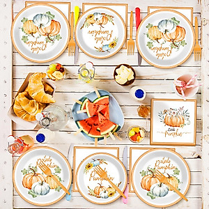 ZOIIWA 96 Pcs Little Pumpkin Baby Shower Tableware Set Thanksgiving Party Supplies Gender Reveal Dinnerware Pumpkin Baby Shower Party Disposable Fall Plates Napkins Party Decorations Serves 24 Guests