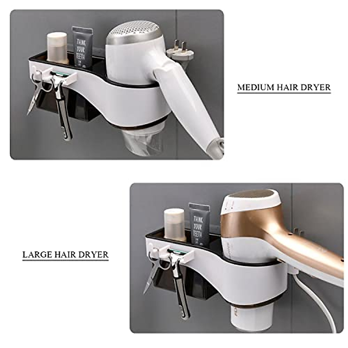 DREAMBOAT Hair Tool Organizer Wall Mount No Drilling Wall Mount Hair Dryer Holder Acrylic,Hair Organizer Storage Comb Bathroom Organizer Black