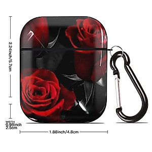 Red Rose and Black Leaf Flowers for AirPods Case Cover for Airpods 1&2, Wireless/Wired Charging Protective AirPods Case with Keychain