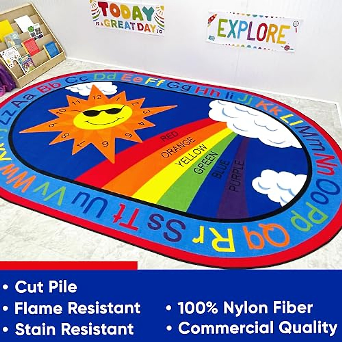 KidCarpet.com Sky's The Limit Classroom Rug 7'6" x 12' Oval Kid Educational Learning Rug for School Classroom, Kids Play Rug for Learning Numbers, Colors & Alphabets Area Rug for Kids