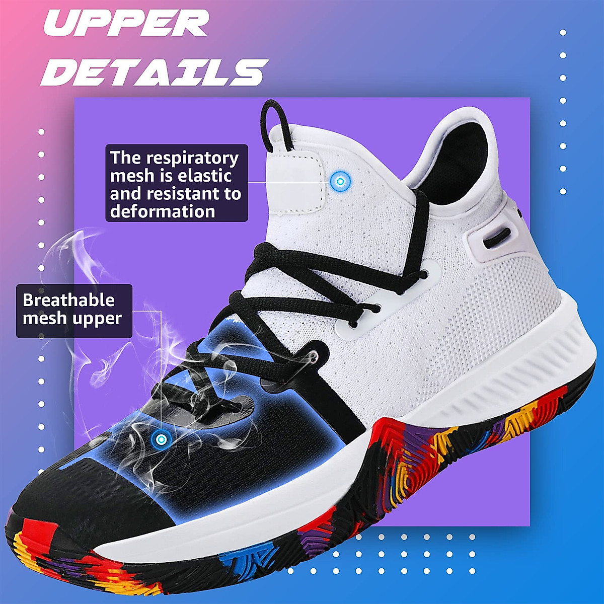 WETIKE Boys Basketball Shoes Non Slip Shoes for Boys Lightweight Girls Basketball Shoes Kids Running Shoes（Big_Kid,4,Vibrant White