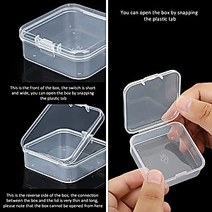 SATINIOR 100 Pcs Clear Plastic Beads Storage Containers Box Small Clear Box with Hinged Lid Small Plastic Case Mini Square Arts Crafts Storage Boxes Organizers for Small Items (2.1 x 2.1 x 0.8 Inch)