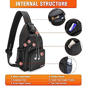 Afreter Crossbody Sling Backpack Men and Women Sling Bag Shoulder Backpack Travel Hiking Chest Bag Daypack (Black)