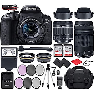 Camera Bundle for Canon EOS 850D(T8i) DSLR Camera with EF-S 18-55mm f/4-5.6 is STM, EF 75-300mm f/4-5.6 III Lenses Bundle + Accessories(Extra Battery, Digital Slave Flash, 128Gb Memory and More)