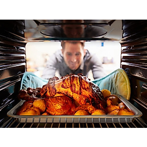 DOBADN Baking Sheet with Wire Rack, 15.35''x 11.5'' Stainless Steel Cooking Pan with Grease Mesh Strainer, Kitchen Bakeware for Smoker and Pellet Grills,Oven Safe