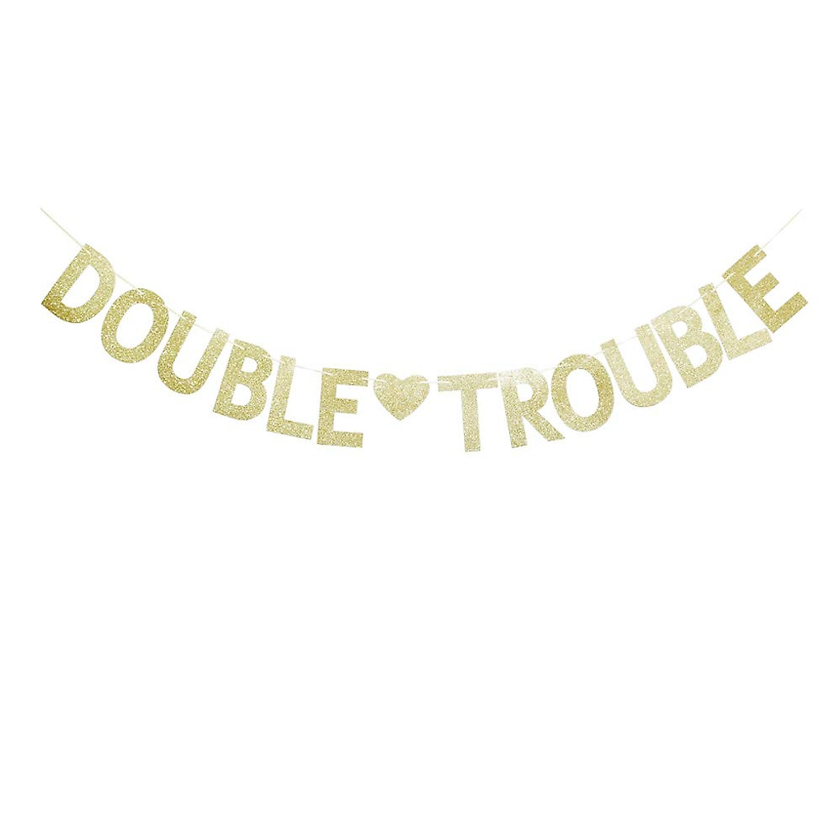Double Trouble Gold Glitter Banner for Twins Baby Shower Party Sign, Baby Twins' Birthday Party Photo Props Decoration Double Trouble Gold Glitter Banner for Twins Baby Shower Party Sign, Baby Twins' Birthday Party Photo Props Decoration Double Trouble Go