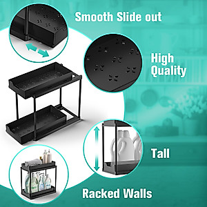 Under Sink Organizers and Storage, LUX DAILY Bathroom Storage with 2-Tier Sliding Storage Shelves, Kitchen Under Sink Organizer for Under Kitchen Bathroom Sink, Countertop Organizer