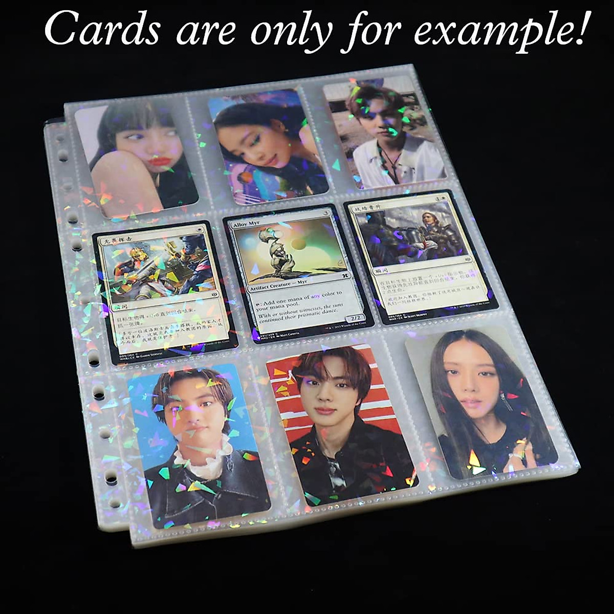 30PCS Holographic Trading Card Sleeve Pages Gemstone Foil Card Sleeves 9 Pockets Fit 3 Ring Binder Pages (Clear foil Card Pages)