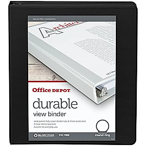 OfficeMax Durable View Binders with Round Ring 1", Black