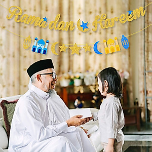 Ramadan Kareem Banner Gold Glitter | Happy Ramadan Banner Decorations | Ramadan Mubarak Party Decorations | Eid Mubarak Party Decorations