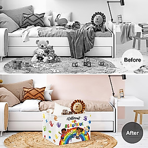 Clastyle Rainbow Baby Laundry Hamper Kid Storage Basket Boy Girl Gift Toy Box Graffiti Handprints Large Clothes Organizer Nursery Bin for Bedroom, (Colorful 36L)