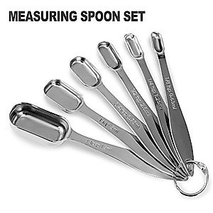 13-piece Measuring Cups and Spoons Set, 18/8 Stainless Steel Heavy Duty Ergonomic Handle with Ring Connector, Silver