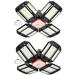 MAKDAK LED Garage Lights 2 Pack,LED Shop Light Deformable Garage Ceiling Lights with 12+1 Adjustable Multi-Position Panels,E26 6500K 18000LM Eqv 180W led Lights for Garage/Basement/Shop/Workshop