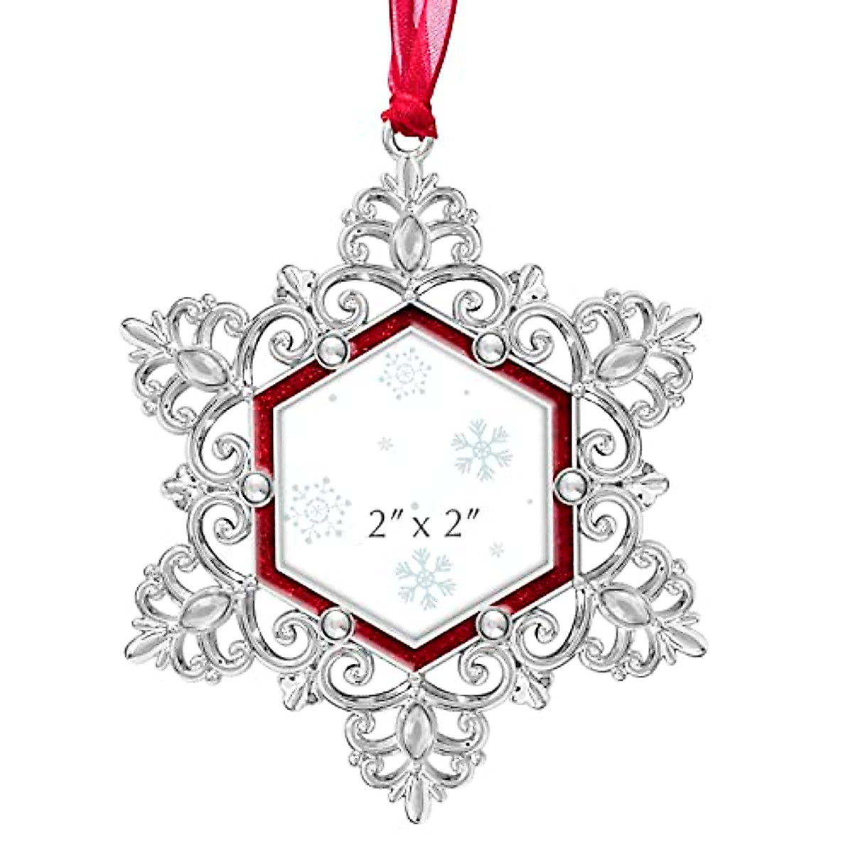 West style 2023 Snowflake Christmas Tree Ornaments Set 3 Pieces-Metallic Picture Frame Hanging Home Deco Hanging Pendant Holiday Keepsake Gift (Red, 3 Pieces)