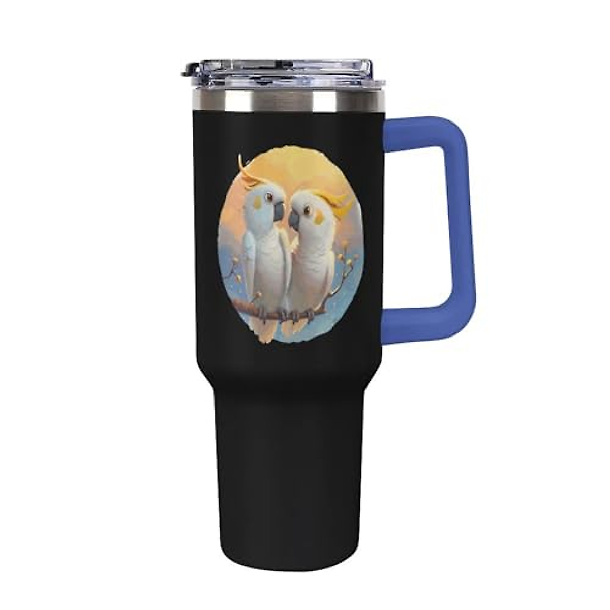 Cute Cartoon Cockatiel (8) 40 Oz Car Cup Stainless Steel Travel Mug Leak-Proof Insulated Tumbler with Handle Deep Blue-style