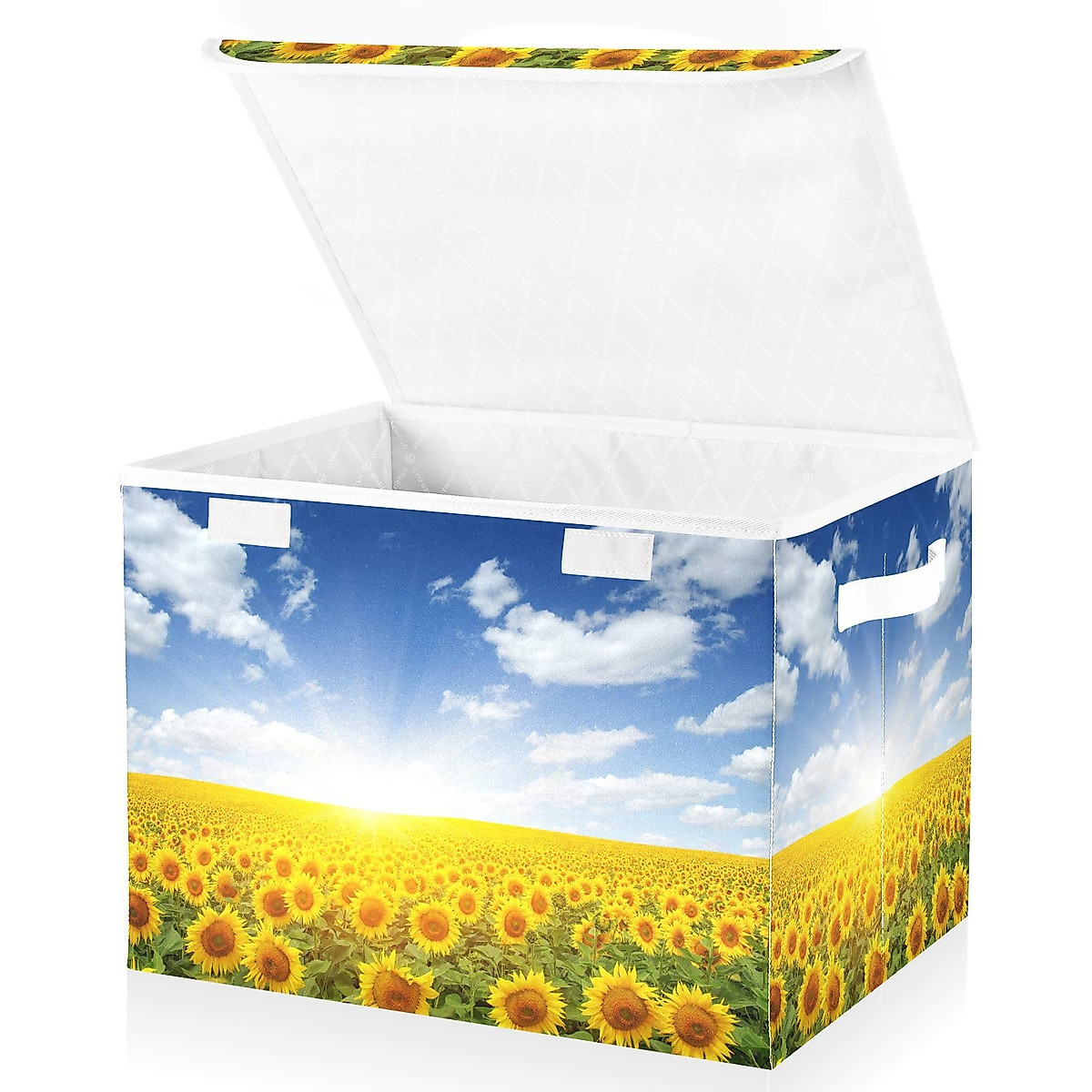 DIGTIA Storage Bins with Lids Meadow Sunflowers Foldable Storage Boxes with Handles Sunrise Blue Sky Large Storage Basket Collapsible Organizer Containers for Closet Home Bedroom Office