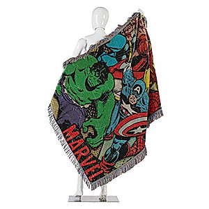 Marvel's Avengers, "Retro Heroes" Metallic Woven Tapestry Throw Blanket, 48" x 60", Multi Color