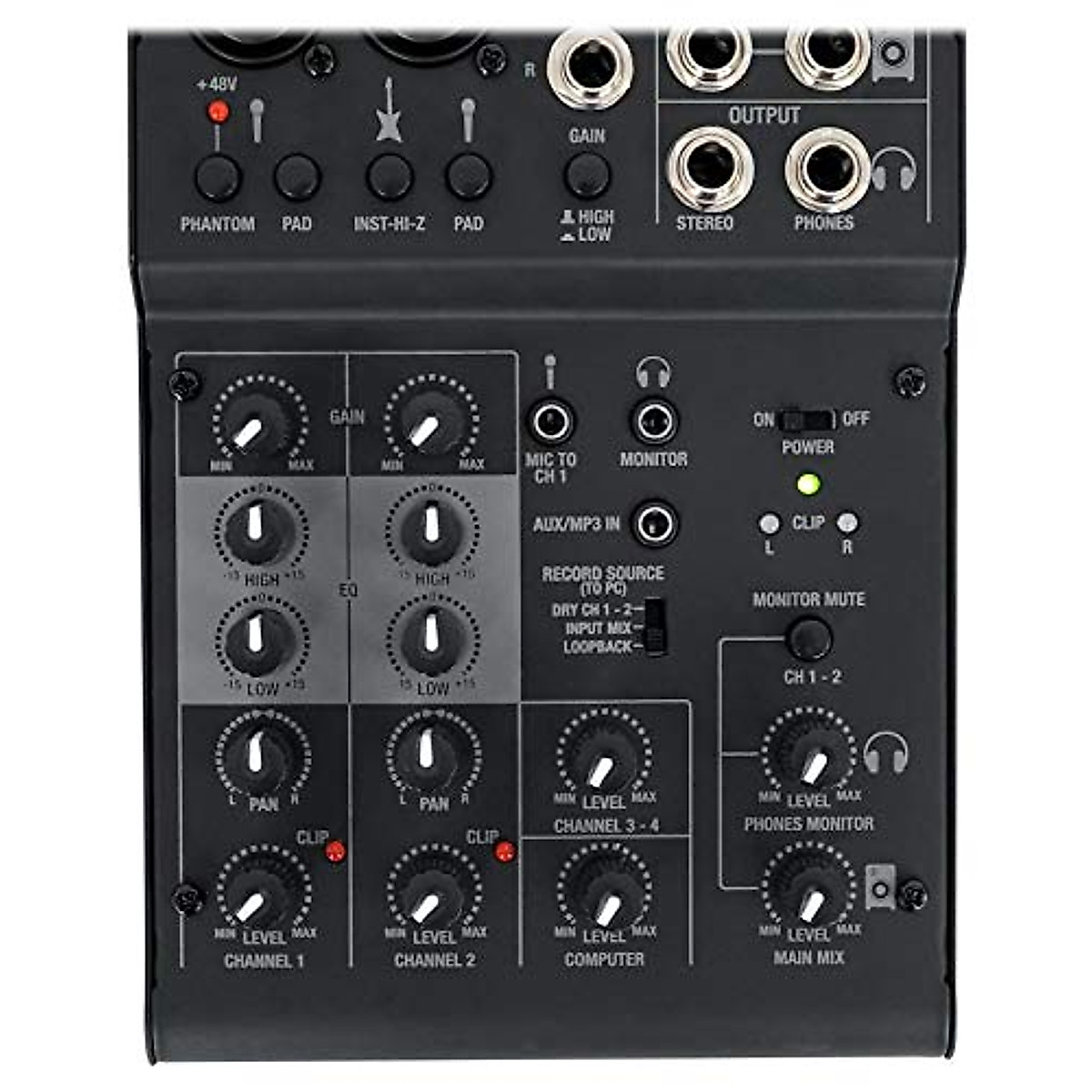 Rockville RockMix 4 Channel Mic/Instrument Pro Recording Mixer+USB Interface/EQ