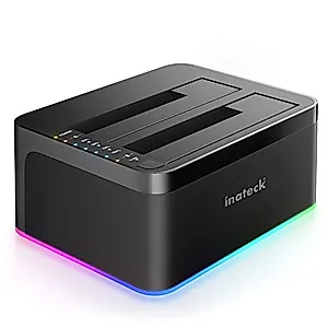 Inateck RGB SATA to USB 3.0 Hard Drive Docking Station with Offline Clone, for 2.5 and 3.5 Inch HDDs and SSDs, UASP Supported, Black SA02003