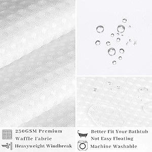 Ecoehoe Hotel Grade Waffle Weave Fabric Hook Free Shower Curtain with Magnets Snap-in Liner - Heavy Duty Bath Curtain with See Through Top Machine Washable 71" W * 79“ L White