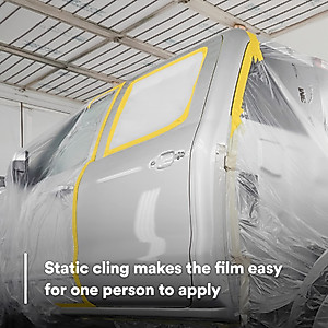 3M Plastic Sheeting With 388N Yellow Masking Tape (36 mm), 06724, Tear Resistant, Easy To Cut, Durable, 16 ft x 400 ft