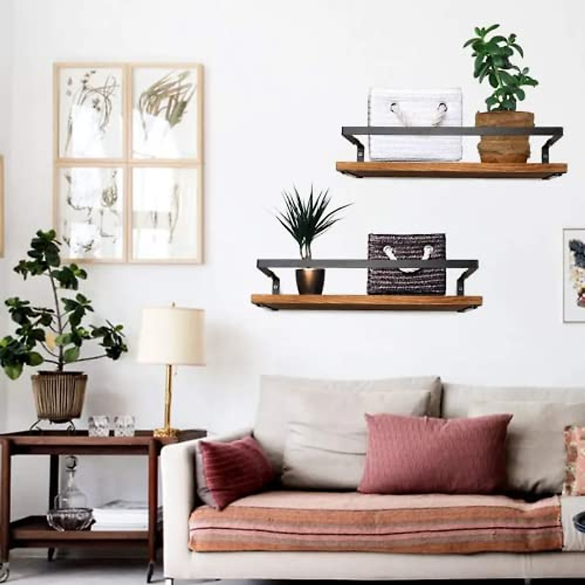 MS'Skincal Rustic Wall Floating Shelves - Perfect for Living Room, Kitchen, and Bedroom - Includes Towel Bar for Added Convenience - Organize in Style with This Farmhouse Home Decor