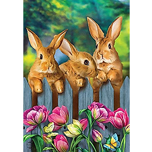 Garden Bunnies Spring Garden Flag Tulips Easter Rabbits 18" x 12.5"