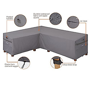 PATIOASIS Outdoor Left Facing Sectional Sofa Cover Grey 85''L x 106''L x 34''D x 31''/26''H Waterproof Heavy Duty L Shape Patio Furniture Lounge Set Couch Covers