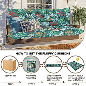 HIYEN Porch Swing Cushions 3 Seater Replacement, Waterproof Bench Cushions for Outdoor Furniture with Backrest, 4" Thickened Patio Swing Cushion with Ties (Flower, 47 * 40 inch)